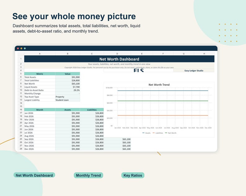 Net Worth Tracker Spreadsheet, Excel Asset Tracker, Google Sheets ...