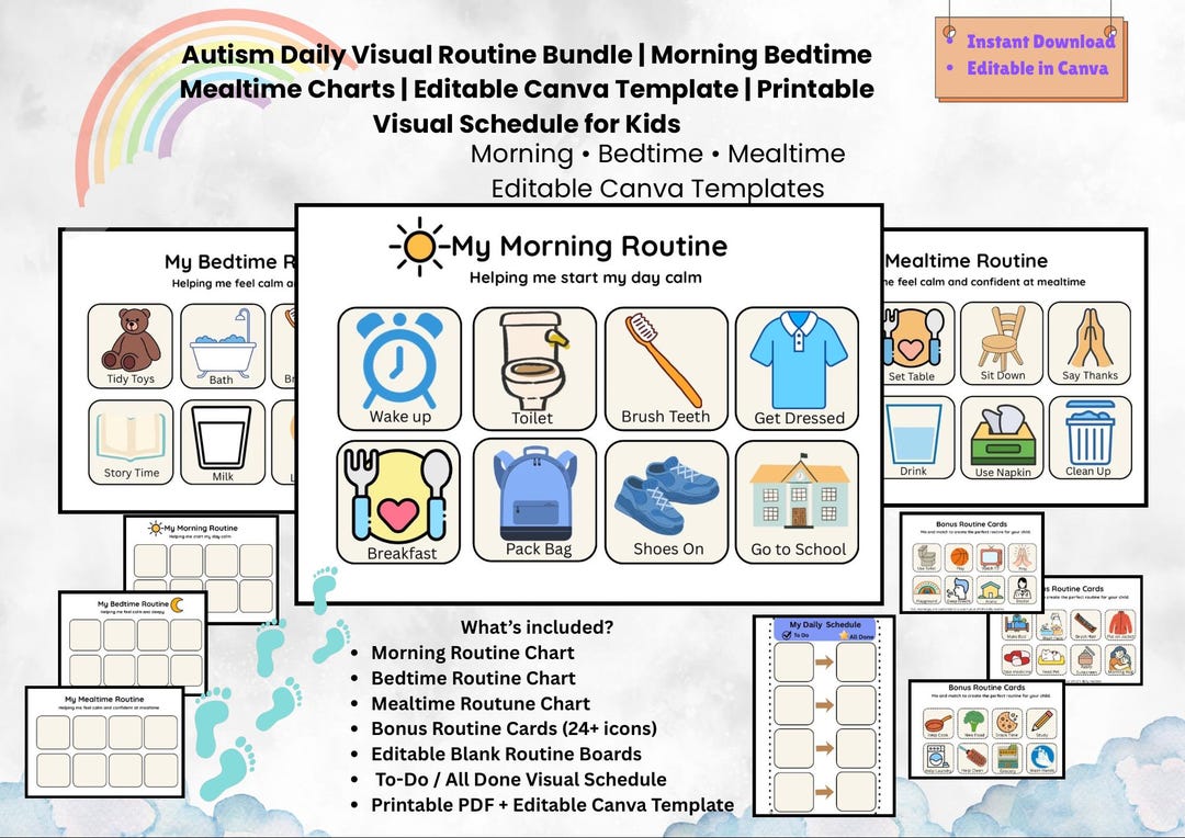 Autism Visual Schedule Bundle | Daily Routine Charts (editable Canva ...