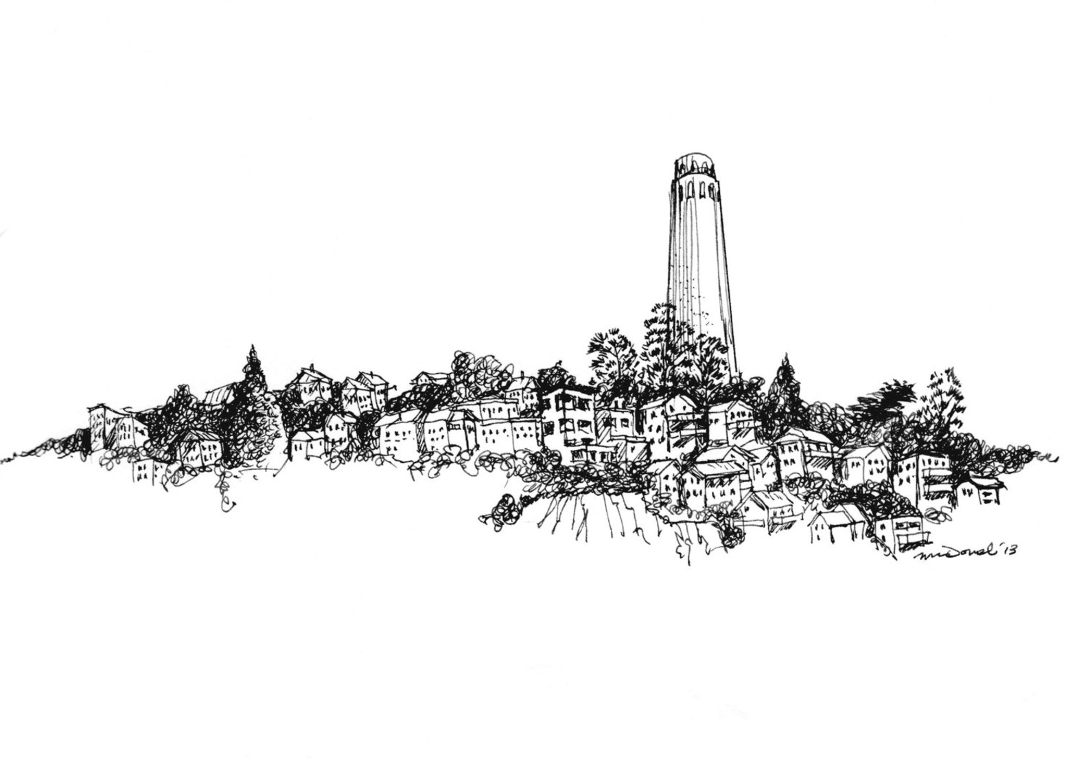 Digital Download Only-pen and Ink Drawing of Coit Tower, San Francisco ...