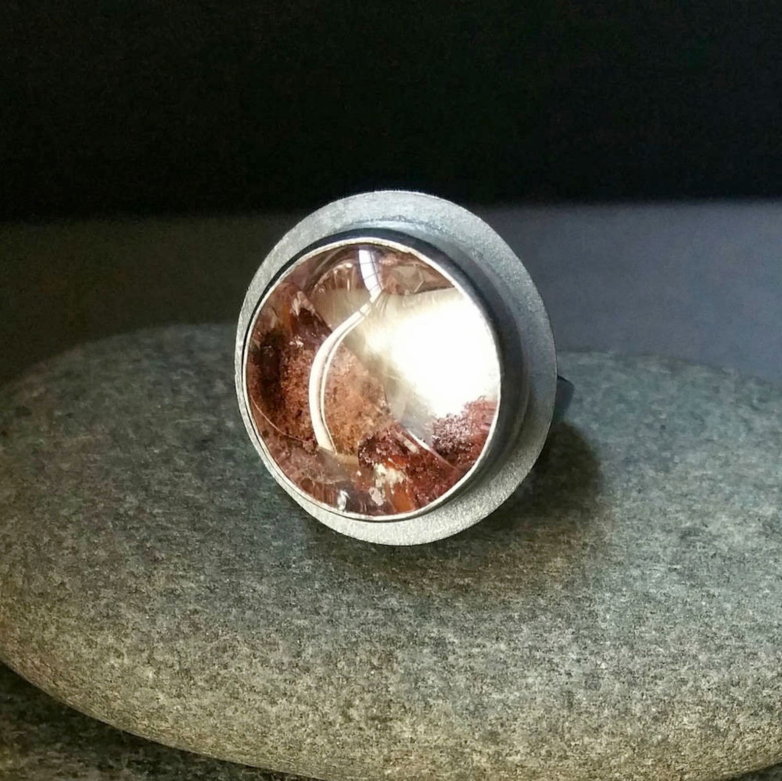 Quartz Ring Chlorite Quartz Cabochon Set in Oxidized Sterling Silver ...