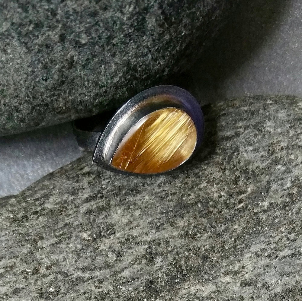 Quartz Ring - Rutilated Quartz Ring - Teardrop Quartz Cabochon Bezel ...