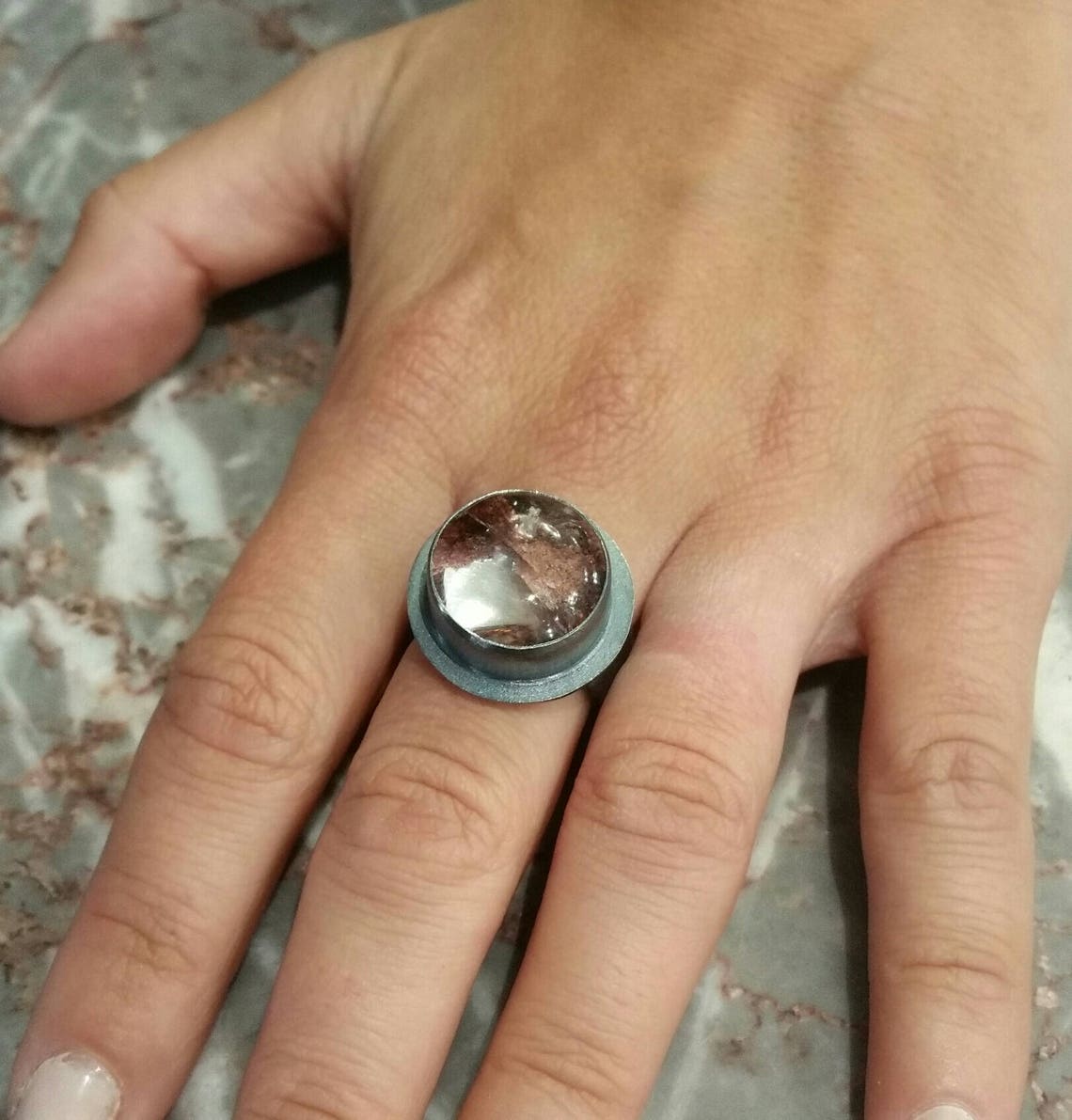 Quartz Ring Chlorite Quartz Cabochon Set in Oxidized Sterling Silver ...