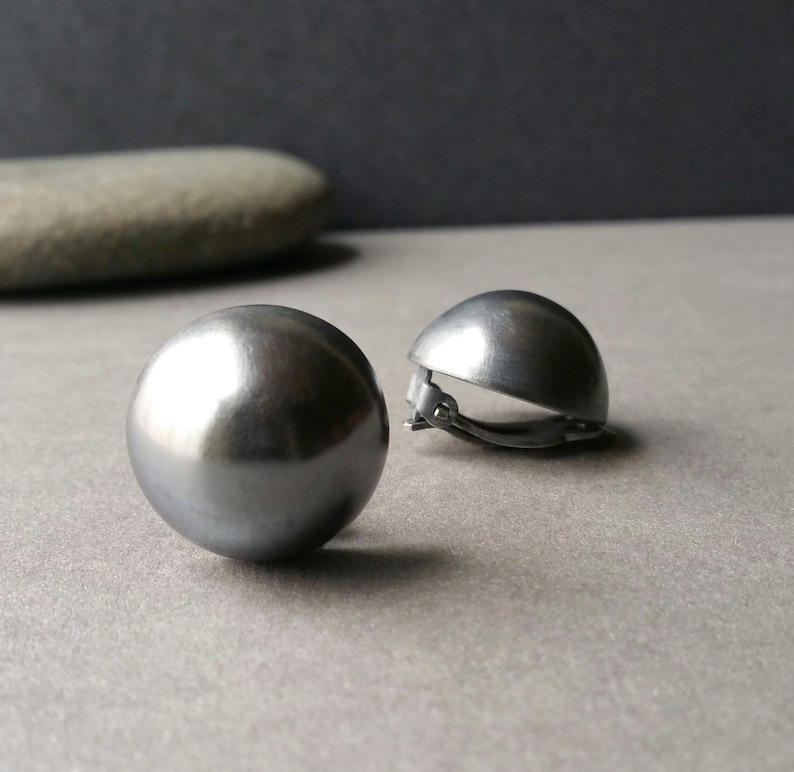 Dome Clip on Earring Large Dome Earring in Oxidized Sterling Silver ...