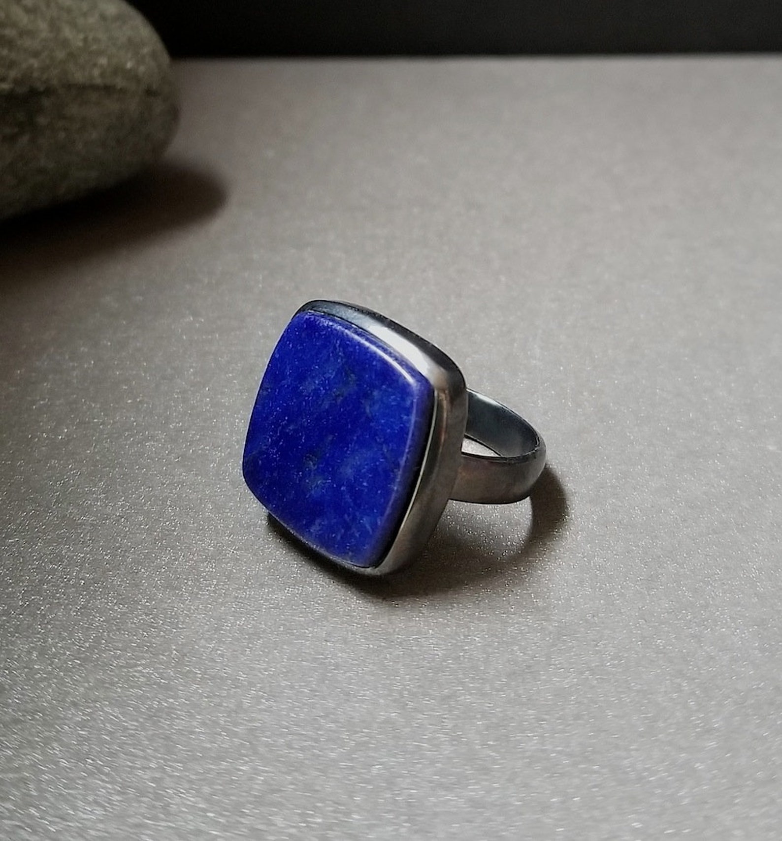 Lapis Ring Handmade Lapis Ring in Oxidized Sterling Silver With Semi ...