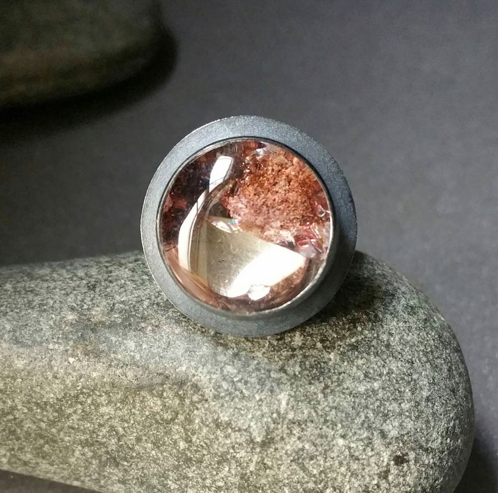 Quartz Ring Chlorite Quartz Cabochon Set in Oxidized Sterling Silver ...