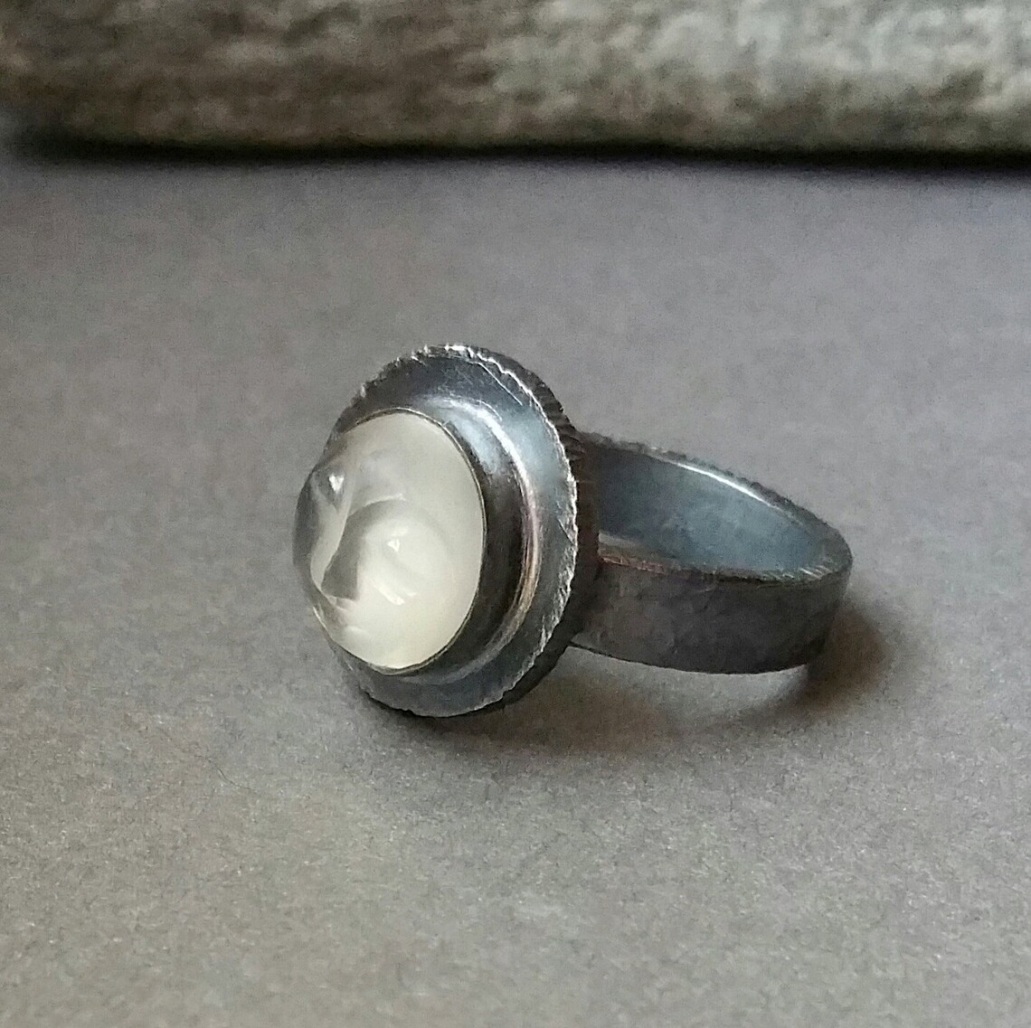 Carved Moonstone Ring - Constellation Jewelry - Moon Face Ring - Carved ...