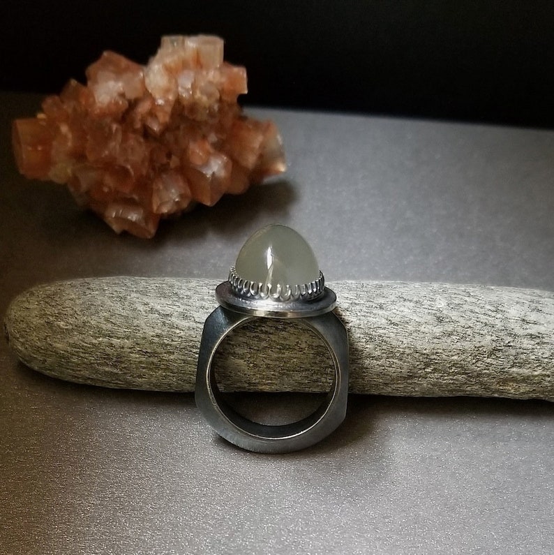 Ring Moonstone Ring Moonstone Oval Cabochon Set in Oxidized - Etsy
