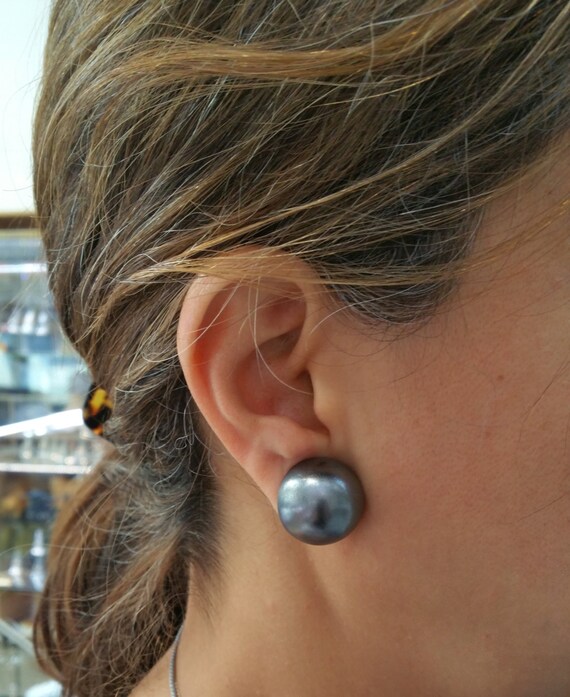 Dome Clip On Earring Large Dome Earring In Oxidized Sterling | Etsy