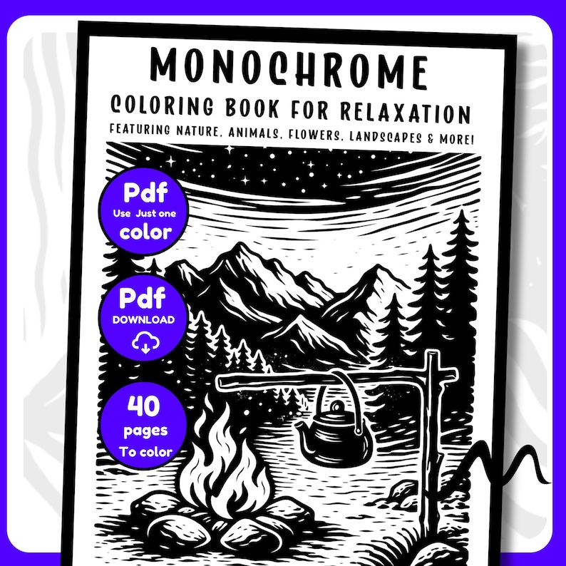 Monochrome Coloring Book Pages, High-contrast Outdoor Scenes, Animals ...