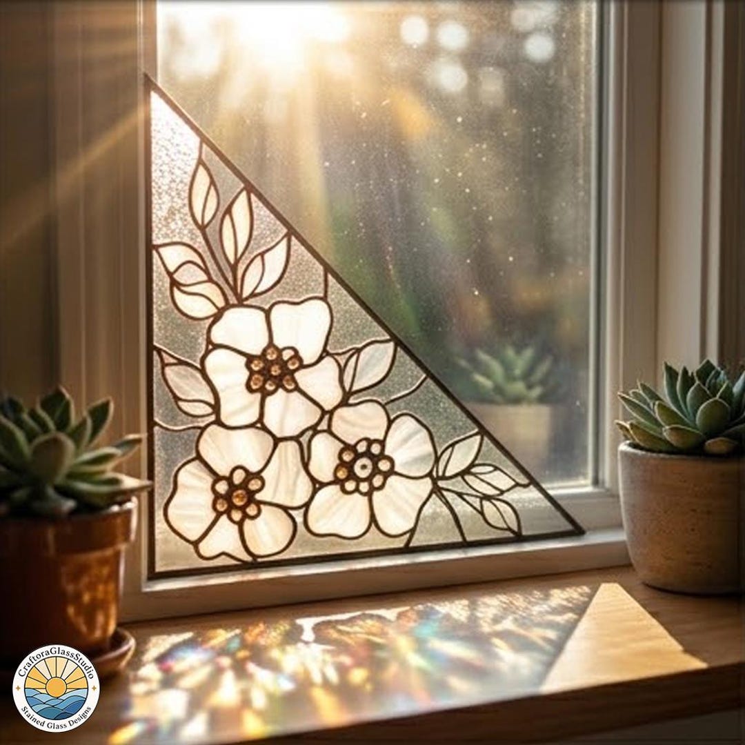 Stained Glass Pattern PDF - Floral Corner Panel, Flower Glass Art ...