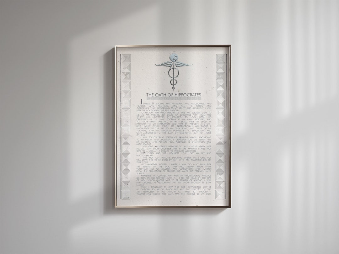 Hippocratic Oath of Hippocrates, Silver Foiled, Handmade Paper ...