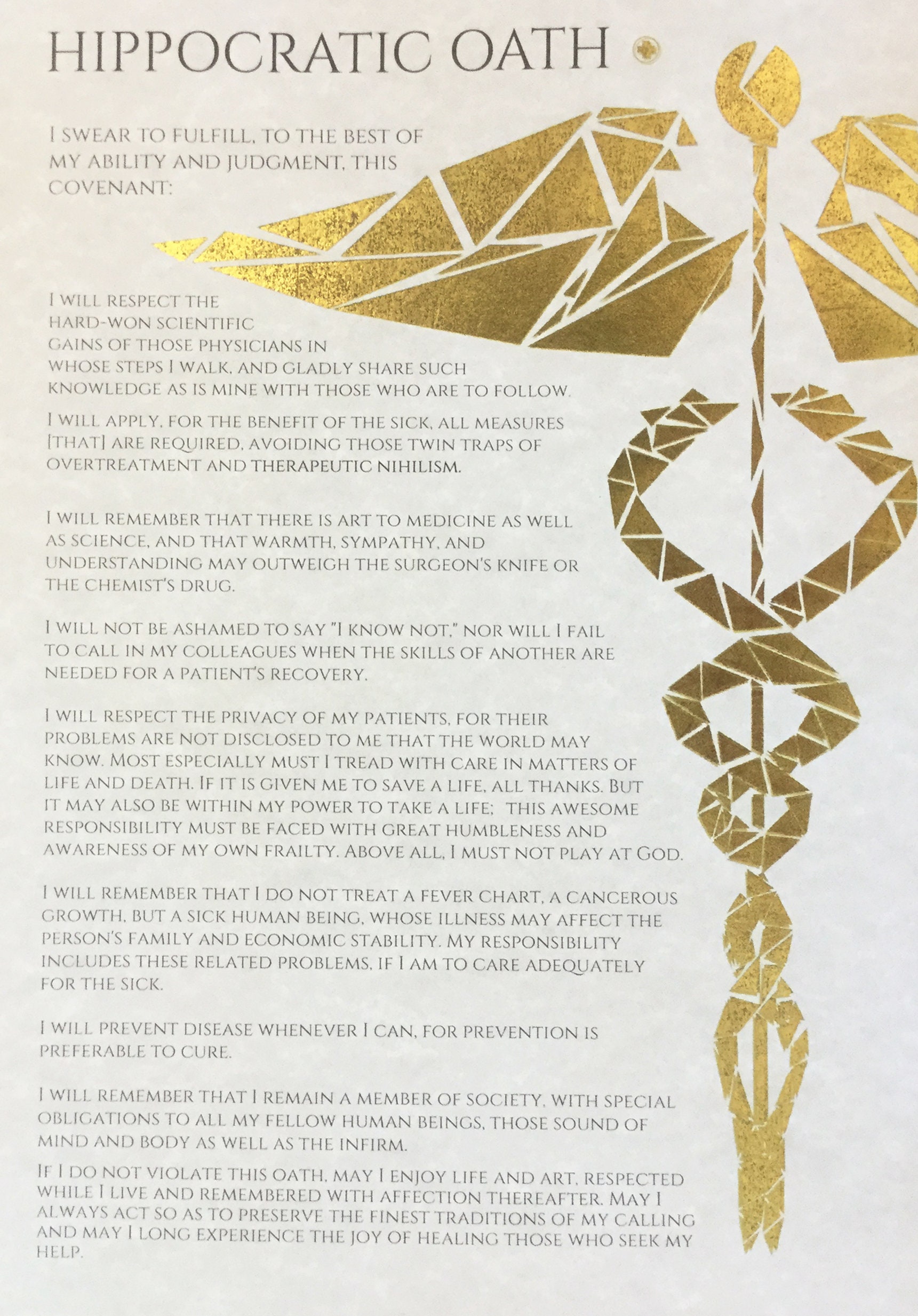 Revised Hippocratic Oath Louis Lasagna Physician - Etsy Canada