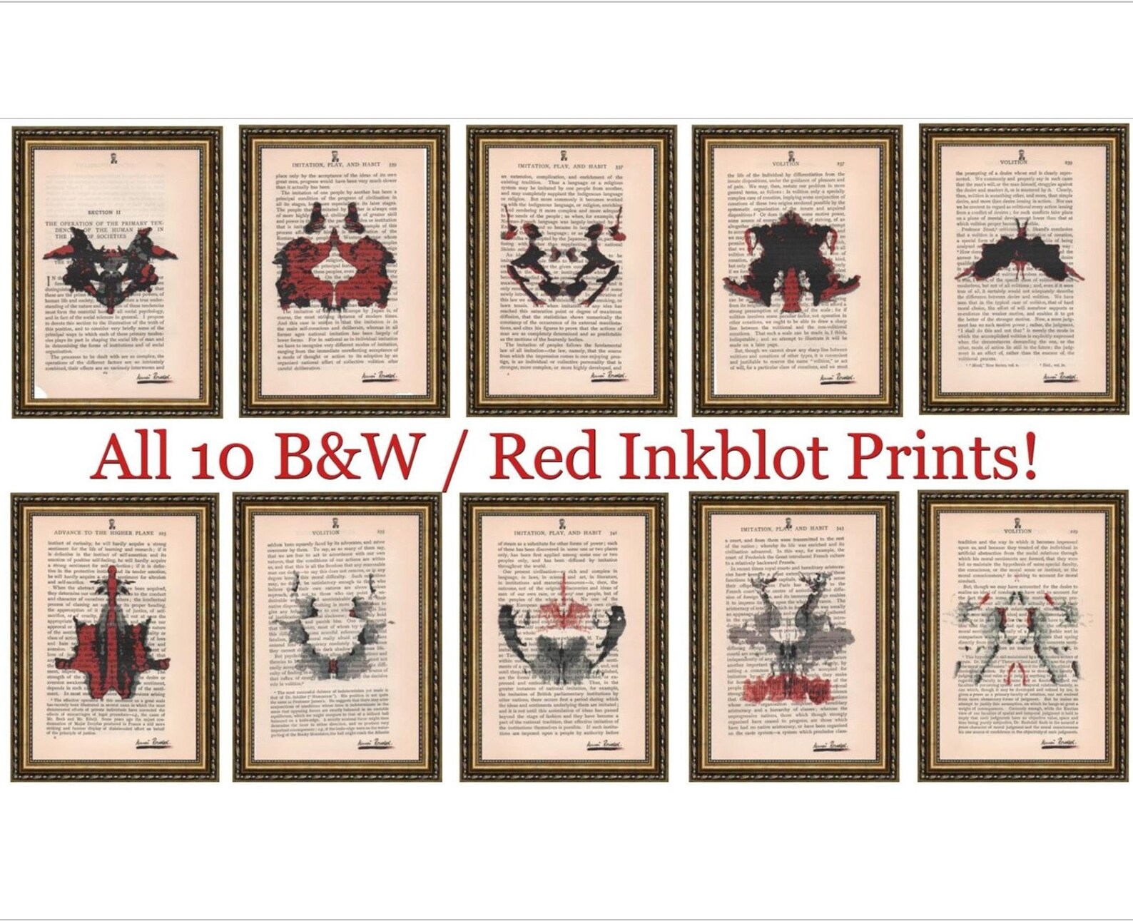 10 Hermann Rorschach Inkblot Test B&W / Red Prints Doctor | Etsy