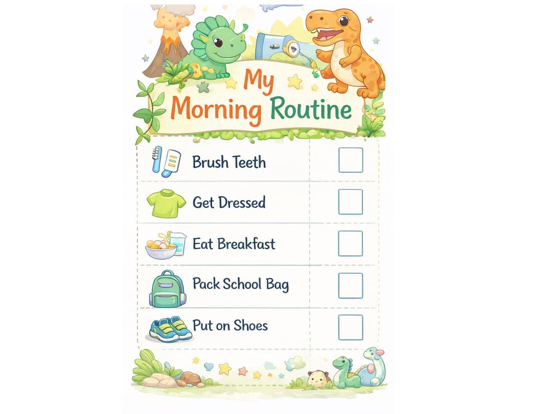 Dinosaur Morning Routine Chart - Etsy