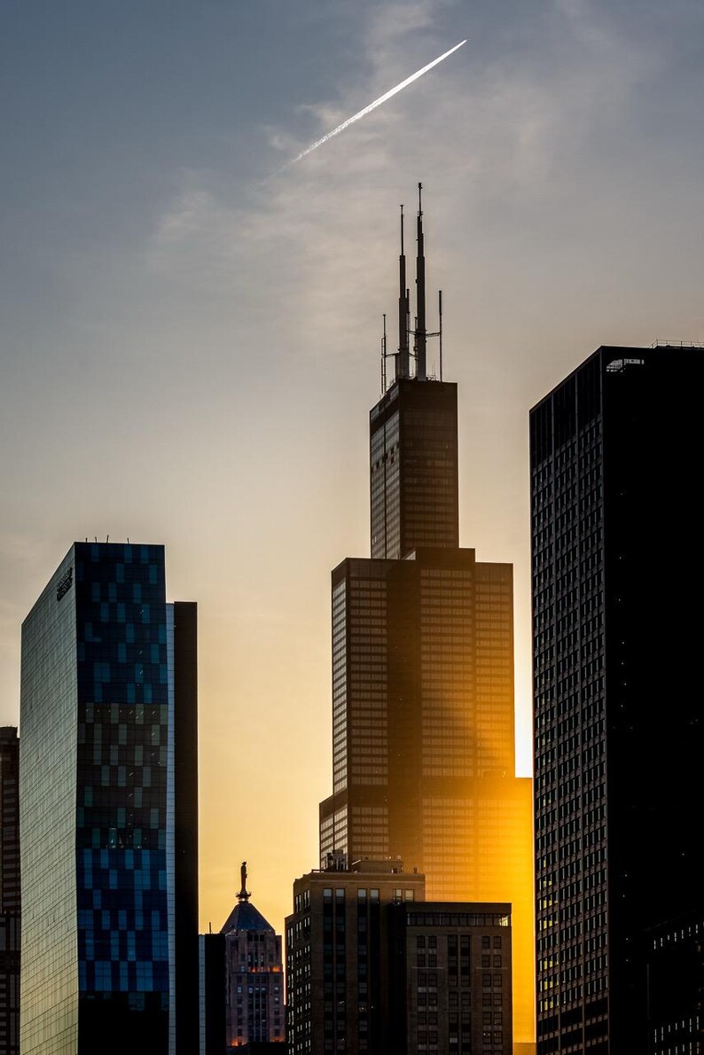 Chicago Skyline Sunset Print, Willis Tower Architecture Photo, Sears ...