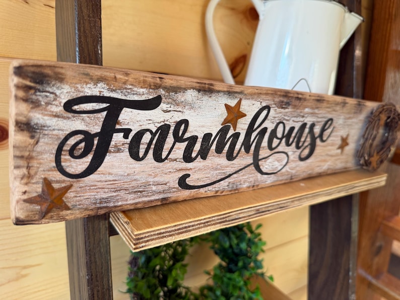 FARMHOUSE Sign Rustic Wood Sign Farmhouse Decor Shelf Sitter Distressed ...