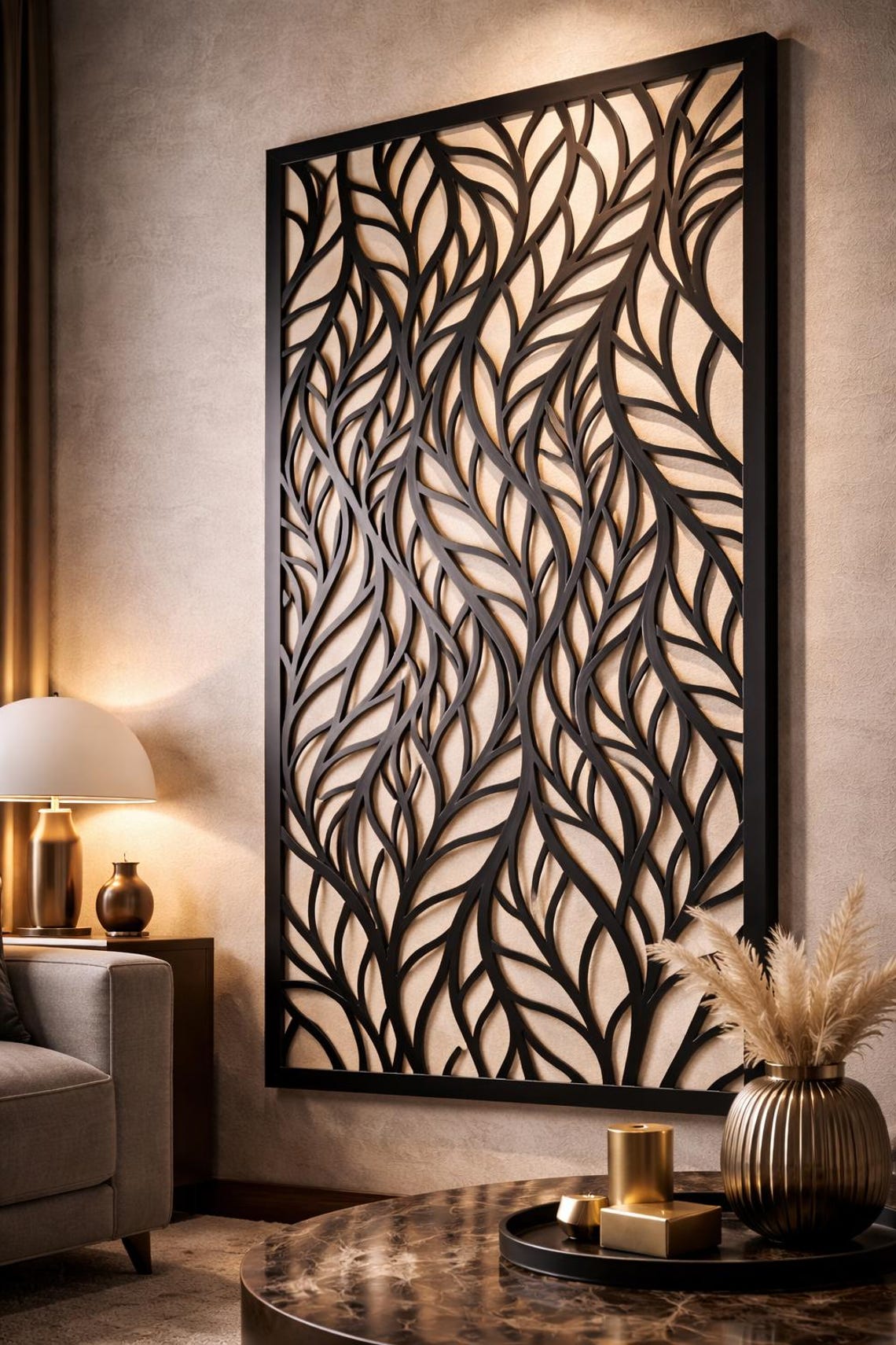 Laser Cut Metal Wall Art Panel – Modern Leaf Design, Black Steel Decor ...