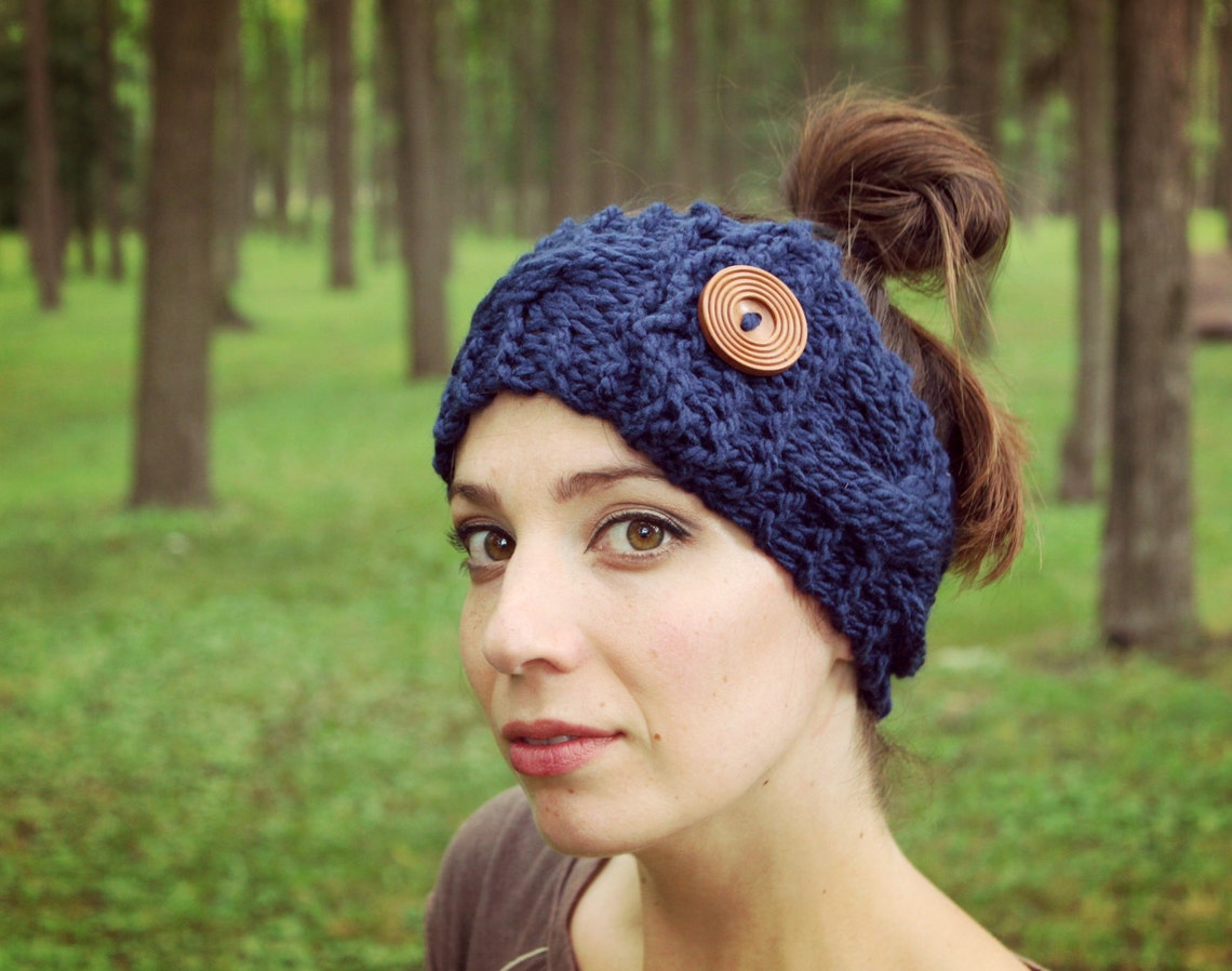 Knit Ear Warmer Cable Knit Headband Womens Earmuffs Button Ear Warmers