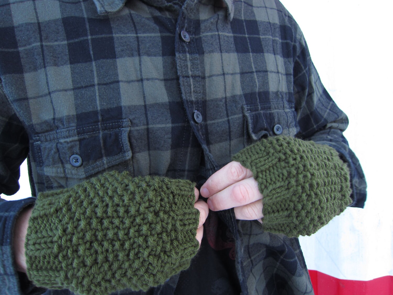 Mens Gloves Guys Hand Wamers Knit Mittens Knitted Hobo Gloves Green ...