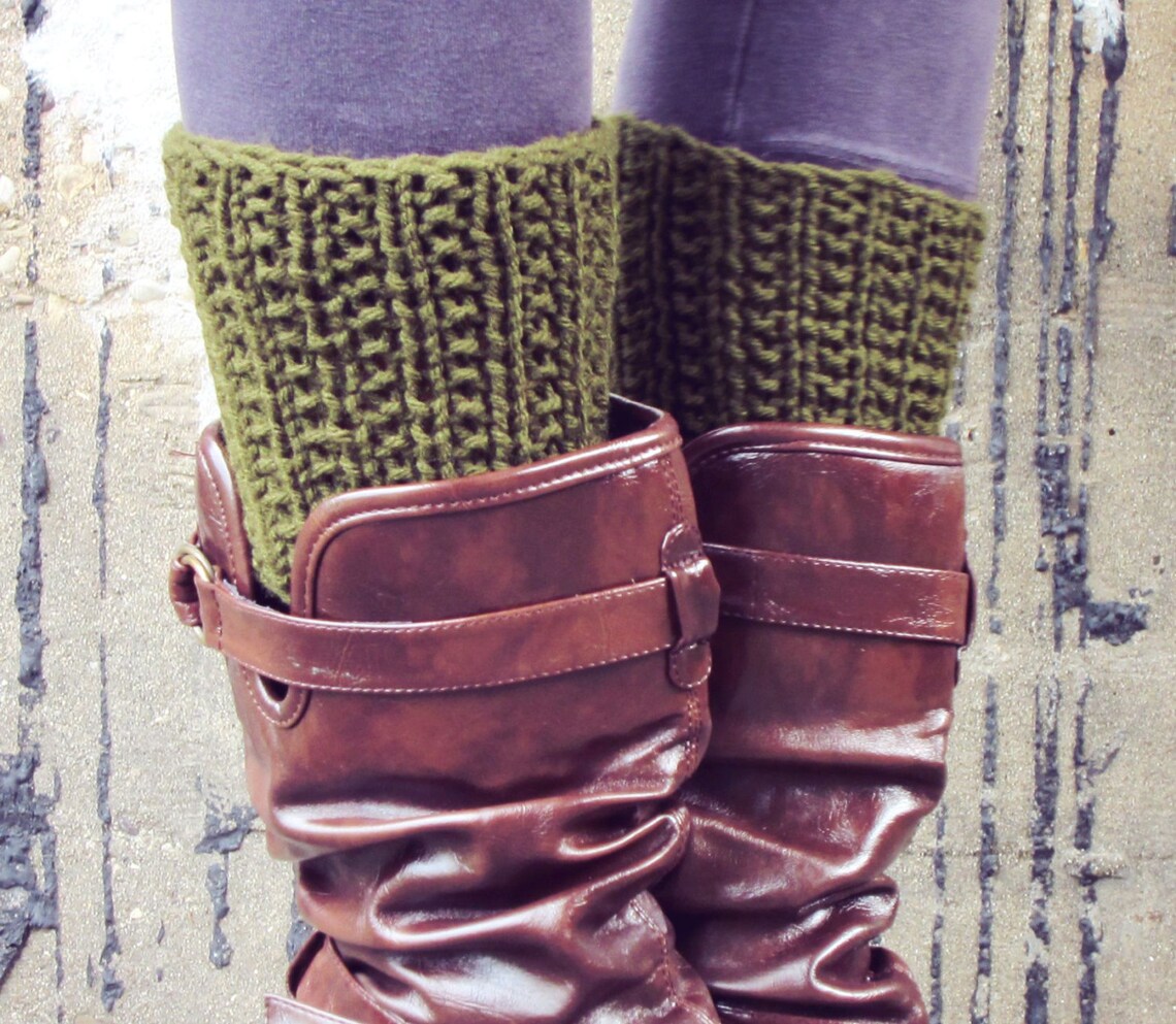 Womens Boot Cuffs Knit Boot Toppers Ladies Boot Socks Olive Green ...