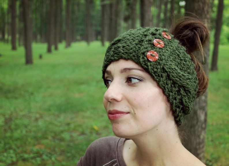 Knit Ear Warmer Cable Knit Headband Womens Earmuffs Button Ear Warmers