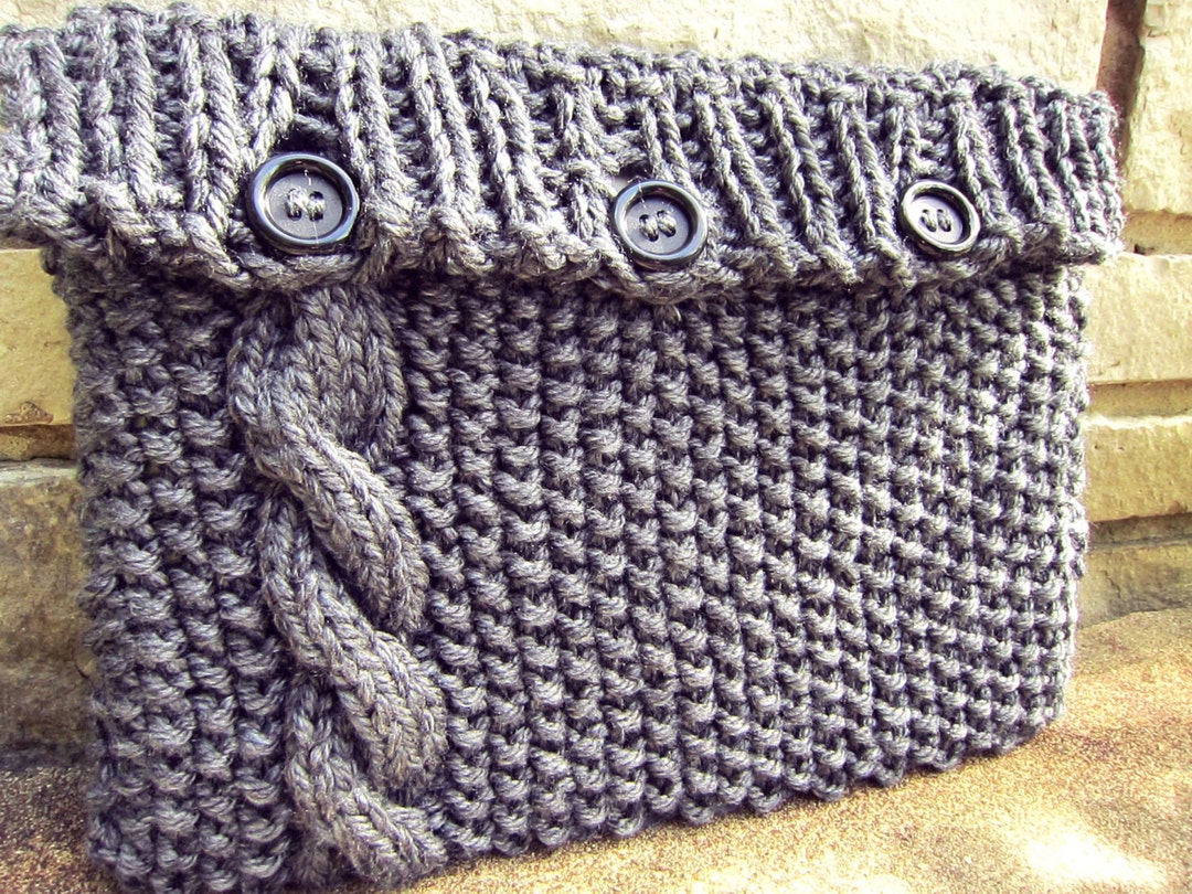Knitted Laptop Sleeve Computer Cozy Electronic Case Gray Grey Cable ...