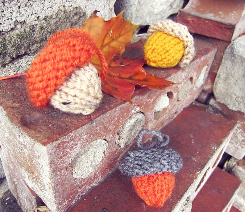 Knit Acorn Ornaments Crochet Autumn Thanksgiving Decor Orange Gray ...