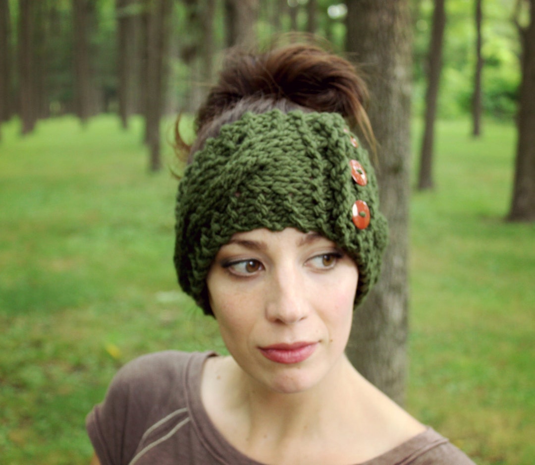 Knit Ear Warmer Cable Knit Headband Womens Earmuffs Button Ear Warmers