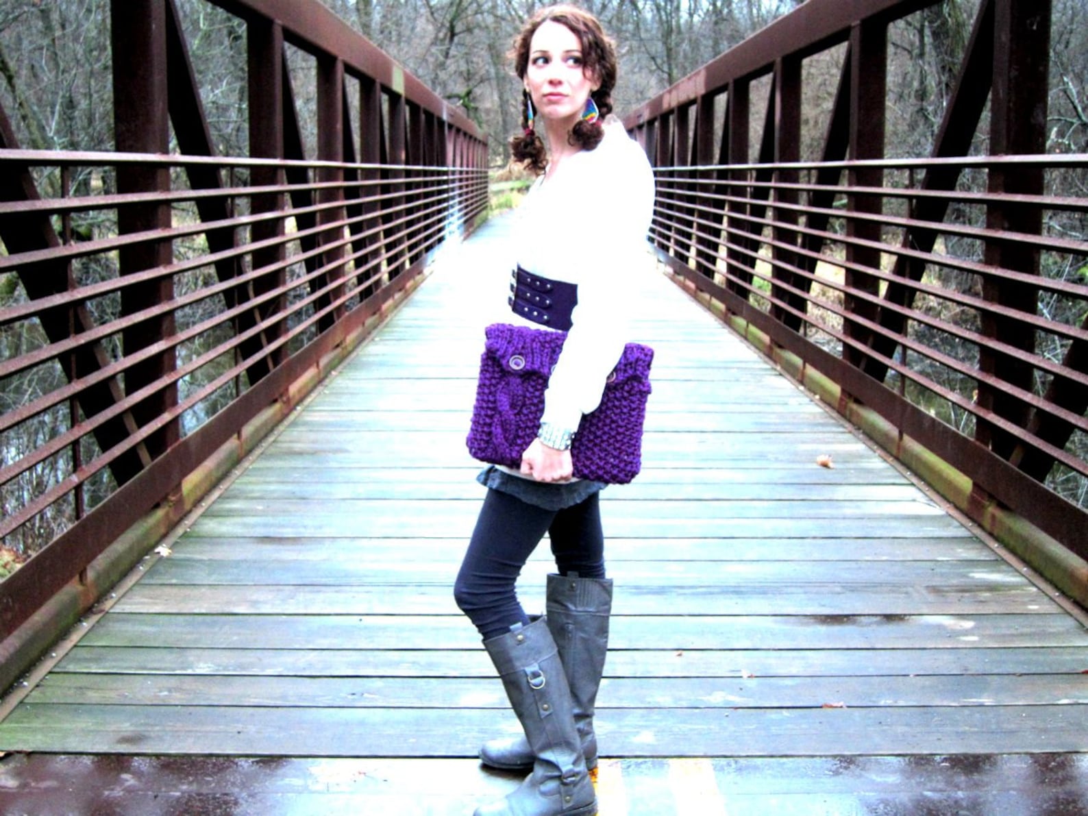 Knitted Laptop Sleeve Computer Cozy Electronic Case Purple Cable Knit ...