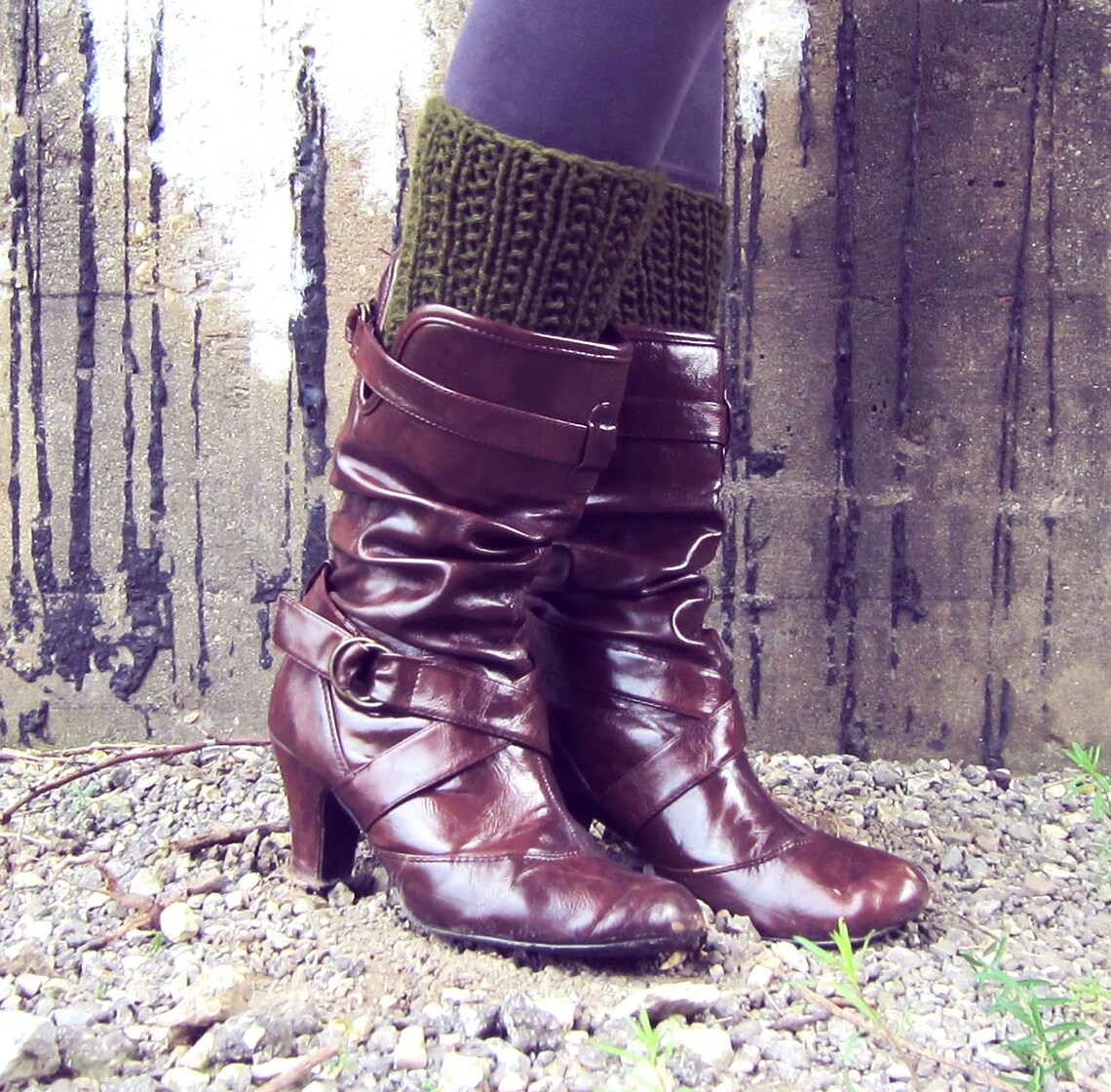Womens Boot Cuffs Knit Boot Toppers Ladies Boot Socks Olive Green ...