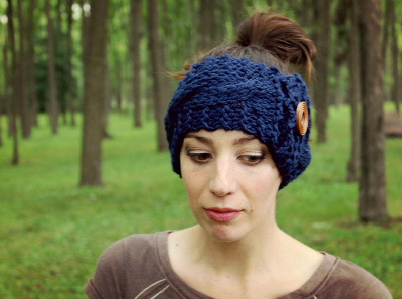 Knit Ear Warmer Cable Knit Headband Womens Earmuffs Button Ear Warmers