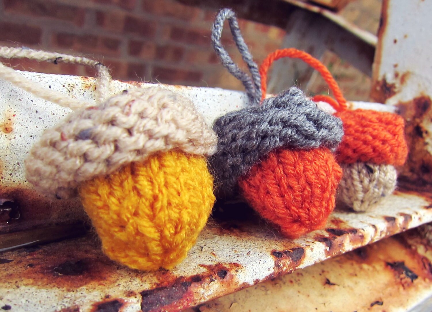 Knit Acorn Ornaments Crochet Autumn Thanksgiving Decor Orange Gray ...