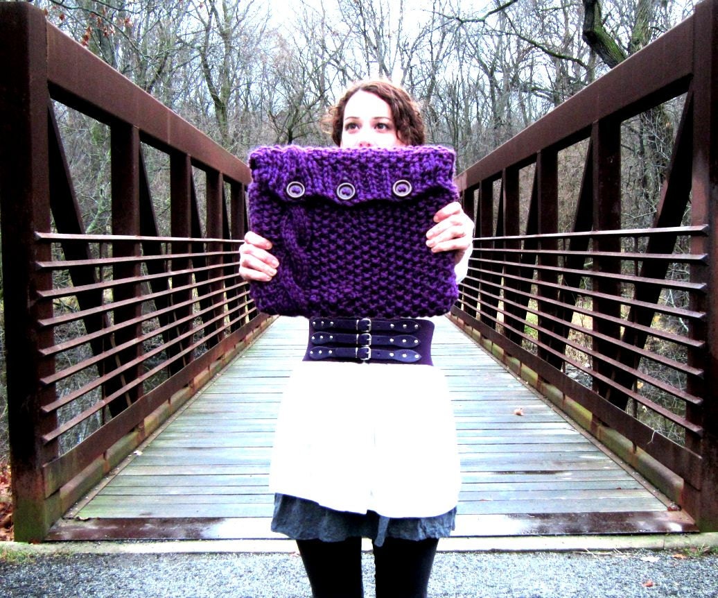 Knitted Laptop Sleeve Computer Cozy Electronic Case Purple Cable Knit ...