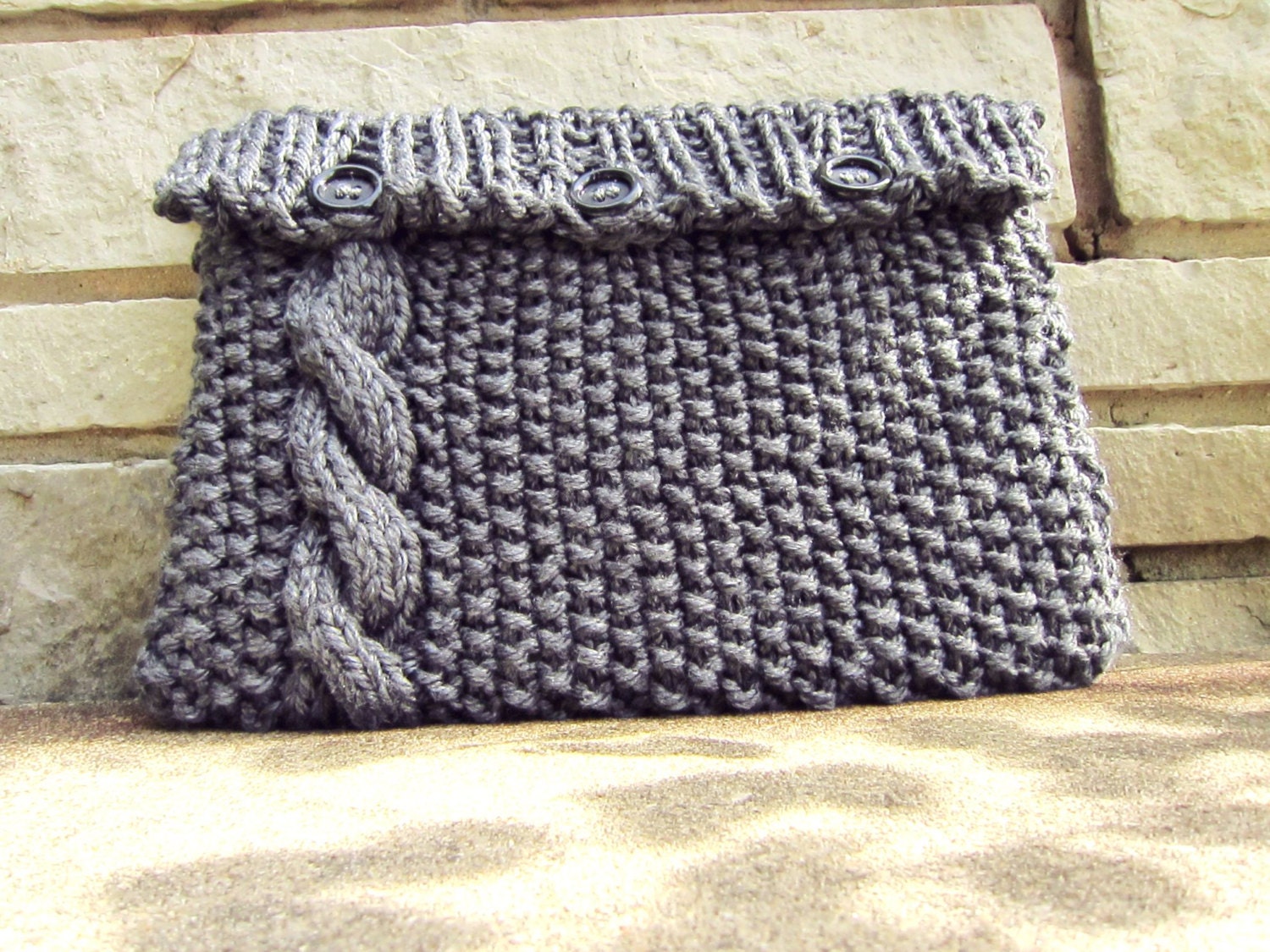 Knitted Laptop Sleeve Computer Cozy Electronic Case Gray Grey Cable ...