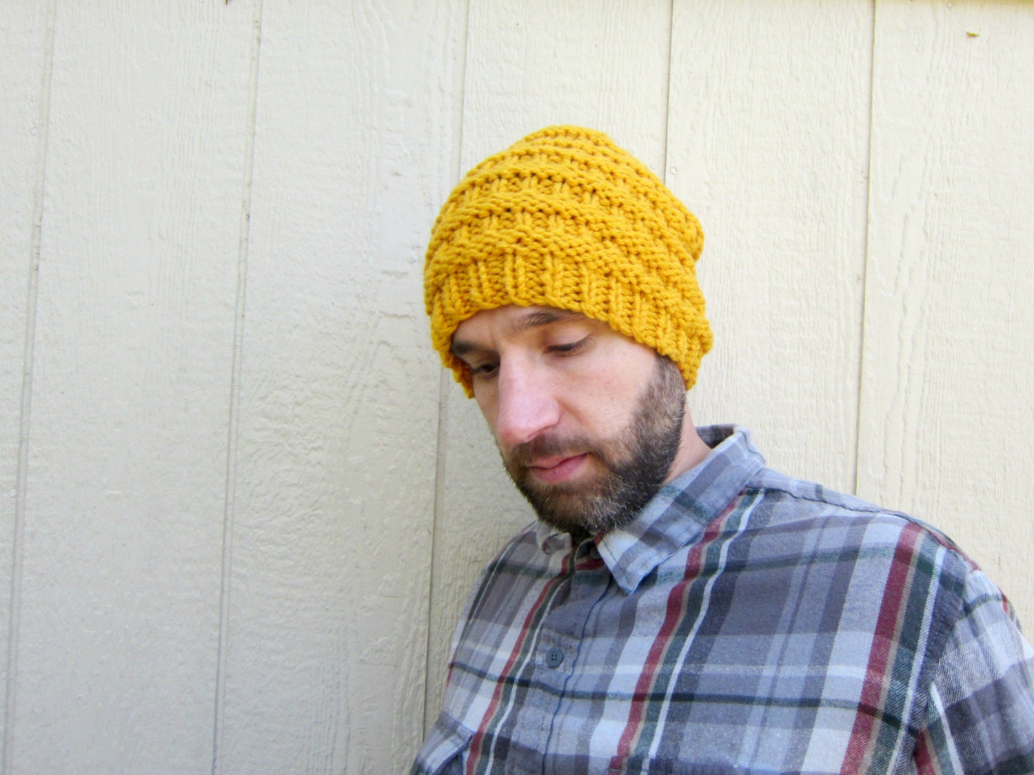 Yellow Knit Hat Mens Knitted Hats Etsy Crochet Beanie Slouchy Womens ...