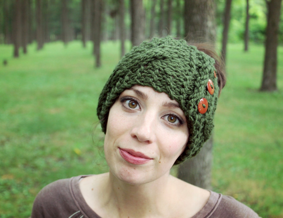 Knit Ear Warmer Cable Knit Headband Womens Earmuffs Button Ear Warmers