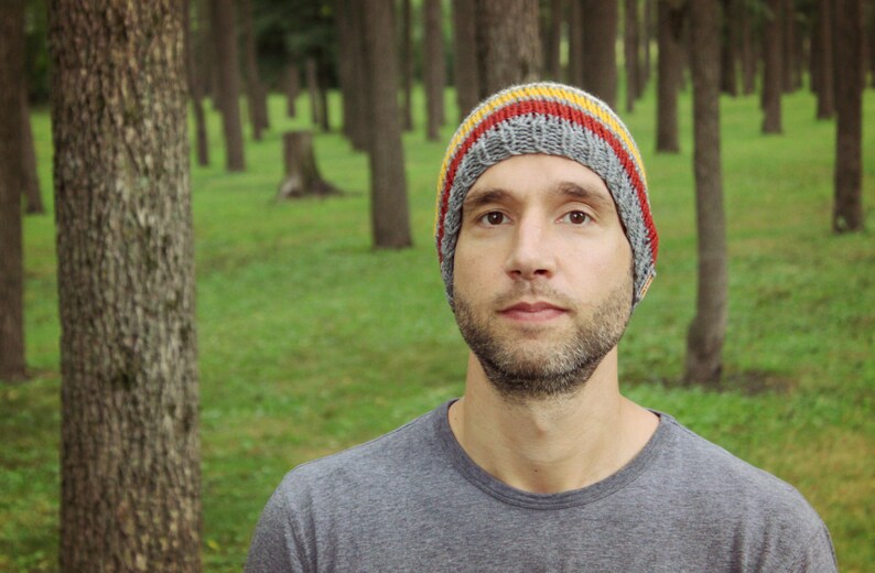 Knit Mens Hat Knitted Gray Man Beanie Unisex Grey Winter Cap Womens ...