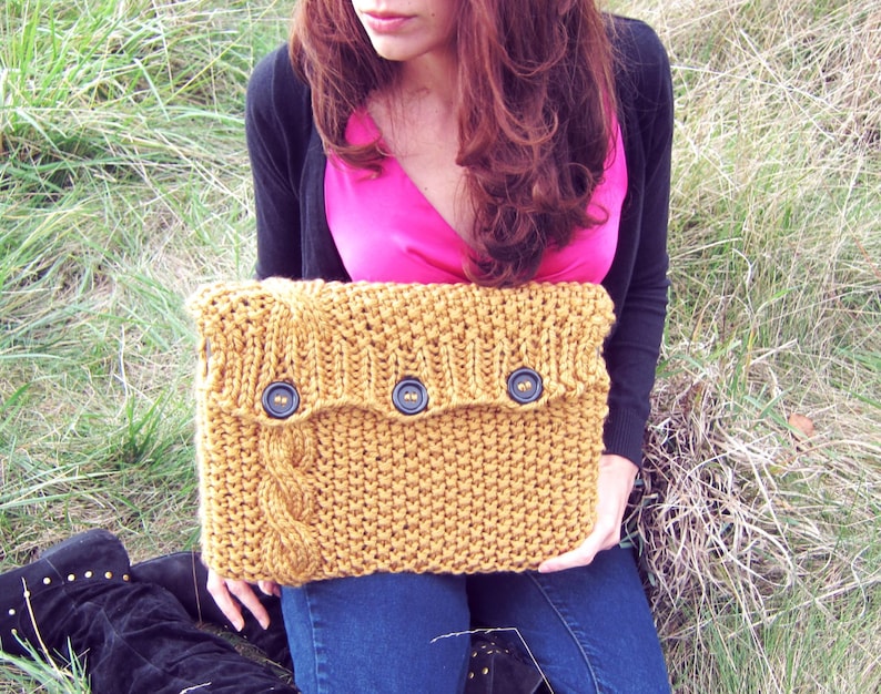 Knitted Laptop Sleeve Computer Cozy Electronic Case Mustard | Etsy