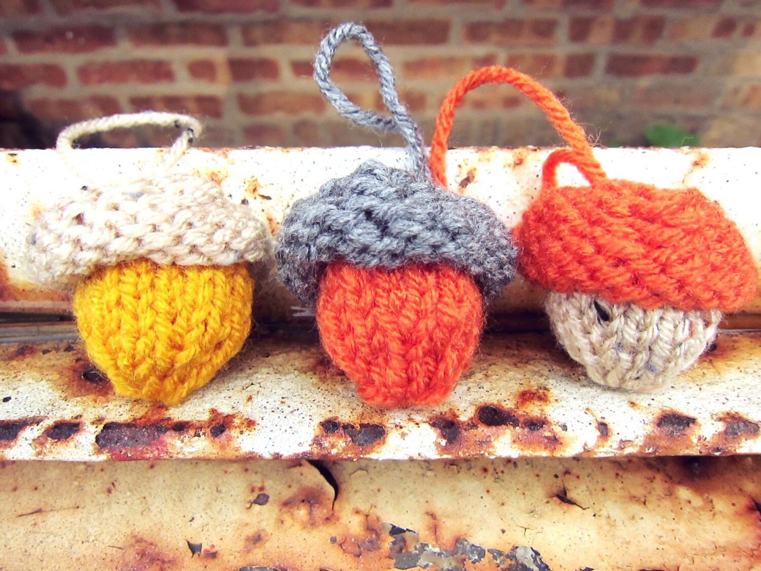 Knit Acorn Ornaments Crochet Autumn Thanksgiving Decor Orange Gray ...