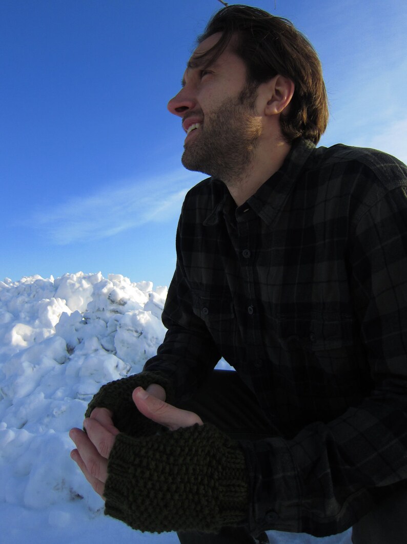 Mens Gloves Guys Hand Wamers Knit Mittens Knitted Hobo Gloves Green ...