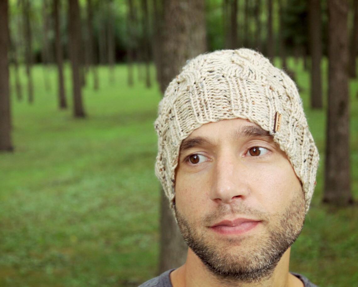 Knit Mens Hat Knitted Beige Man Beanie Unisex Tan Winter Cap Womens ...