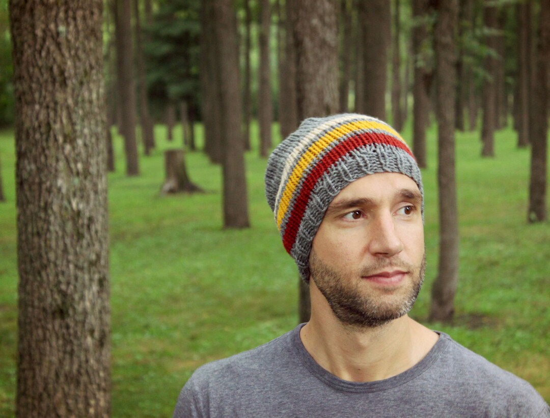 Knit Mens Hat Knitted Gray Man Beanie Unisex Grey Winter Cap Womens ...