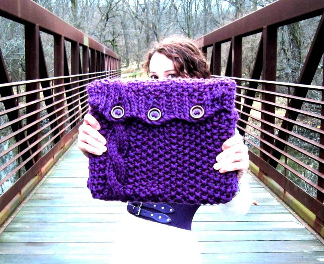 Knitted Laptop Sleeve Computer Cozy Electronic Case Purple Cable Knit ...