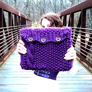 Knitted Laptop Sleeve Computer Cozy Electronic Case Purple Cable Knit ...