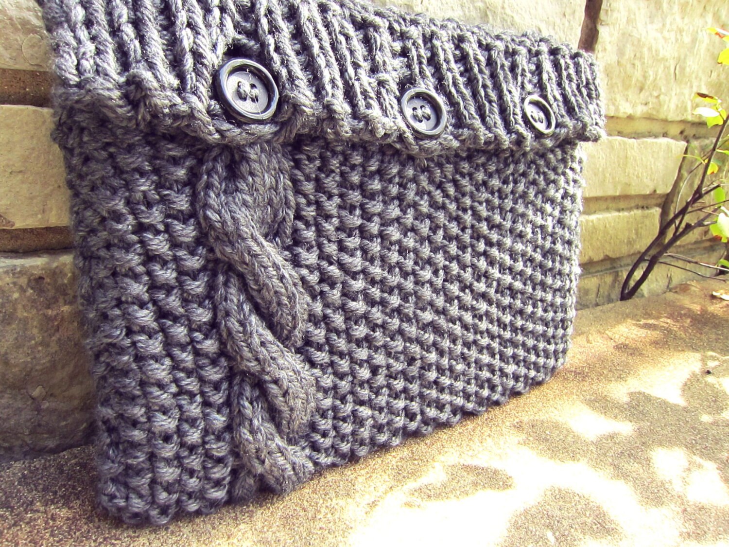 Knitted Laptop Sleeve Computer Cozy Electronic Case Gray Grey Cable ...
