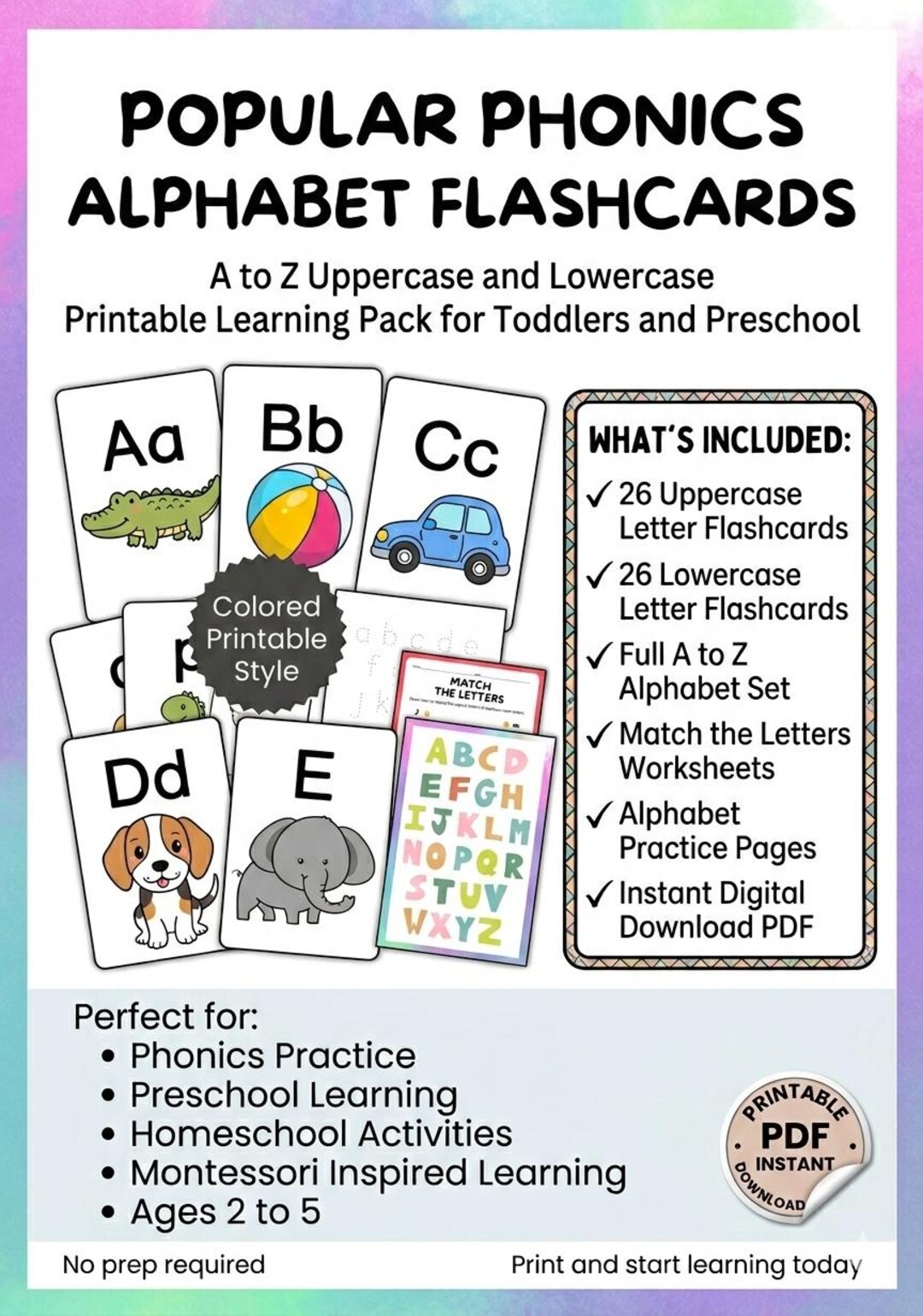 Phonics Alphabet Flashcards | Toddler Learning Pack (digital Download ...