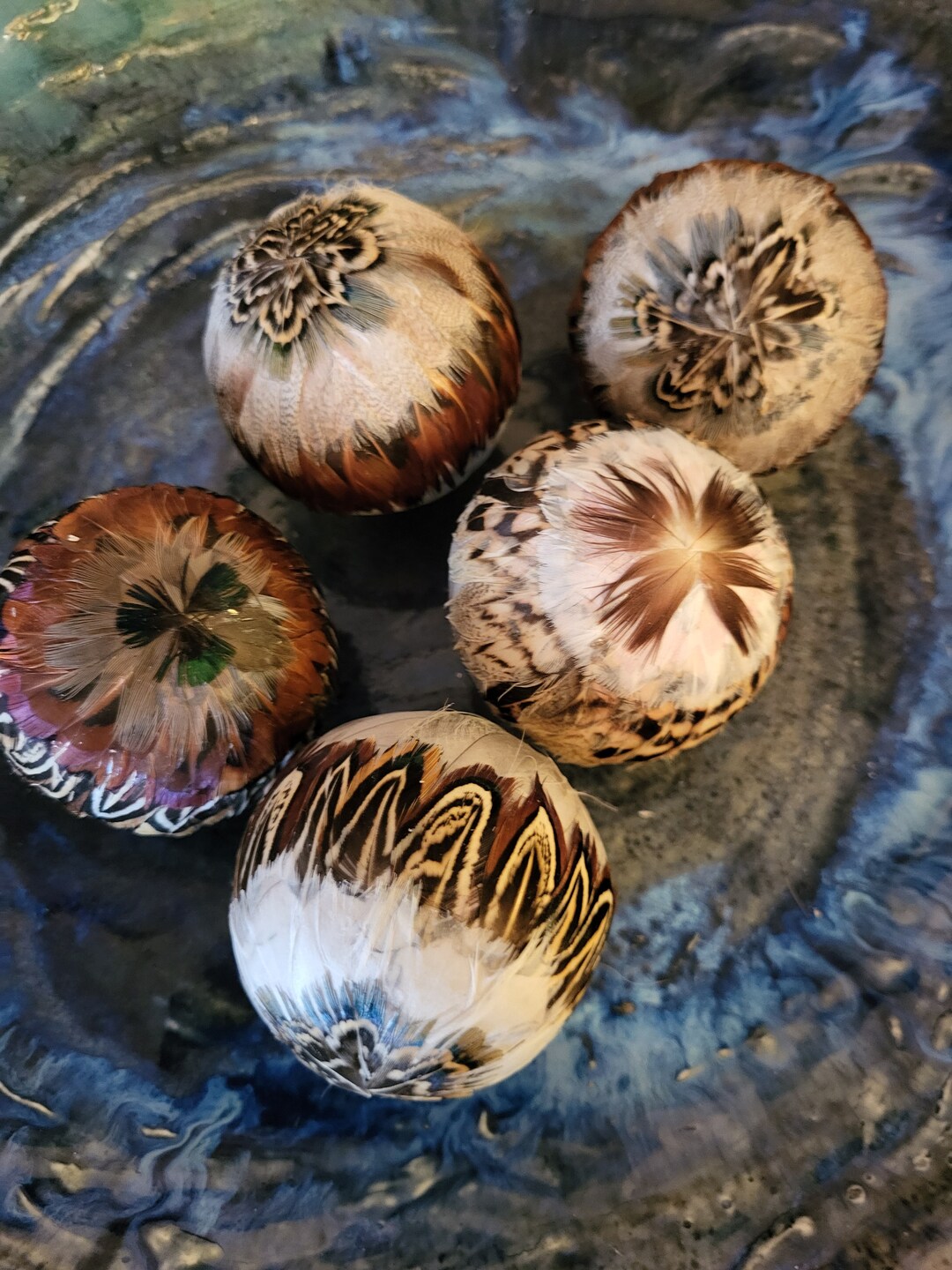 Five Feather Balls. A Grouping of Five 3 Balls at 60mm, 2 Balls at 70mm ...