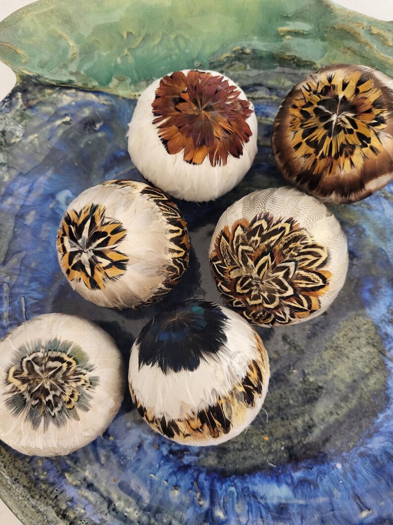 SIX Feather Balls. A Grouping of SIX Balls at 70mm. Multi-feather Balls ...