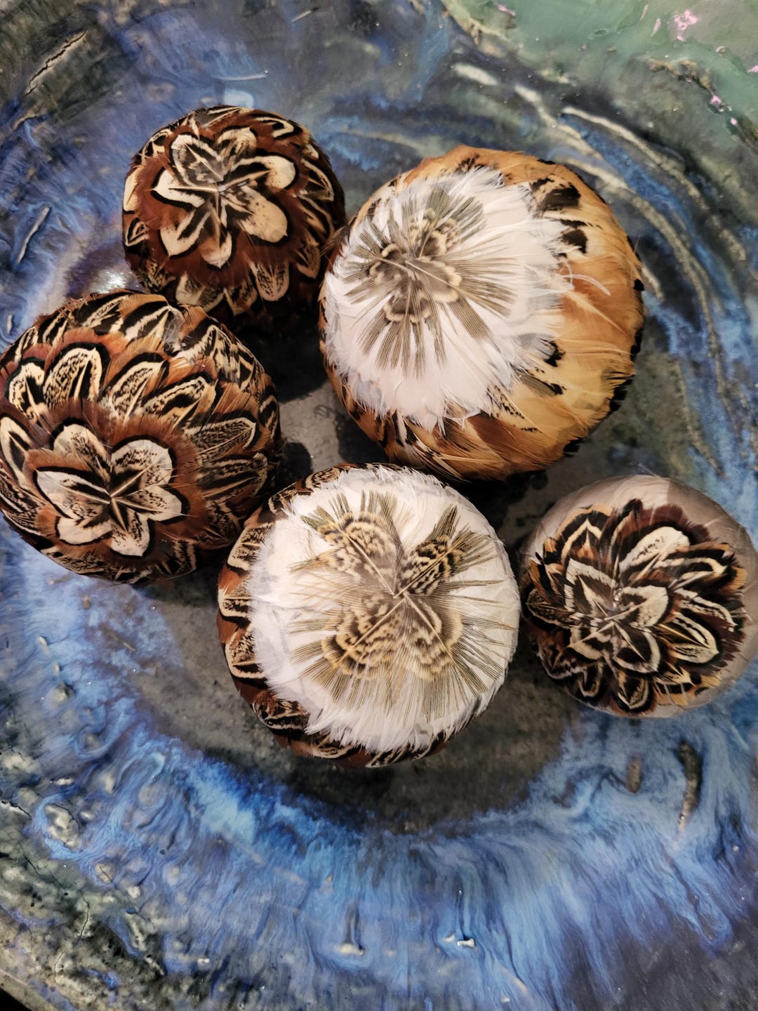 5 Feather ORBS! A Variety in Size and Design. Grouping of Three Sizes ...