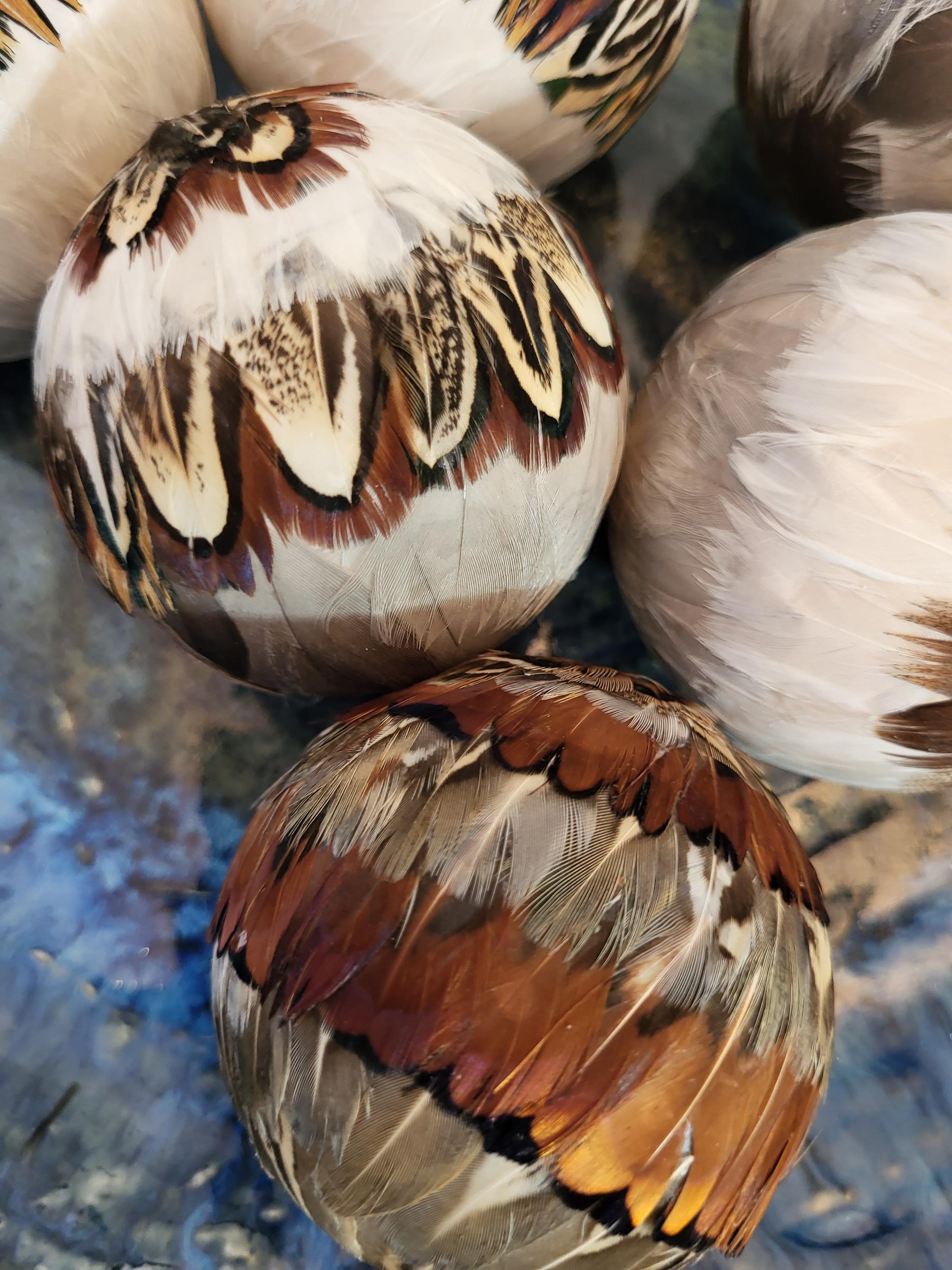 SIX ORBS -feather Balls. A Grouping of SIX Balls at 70mm. Multi-feather ...